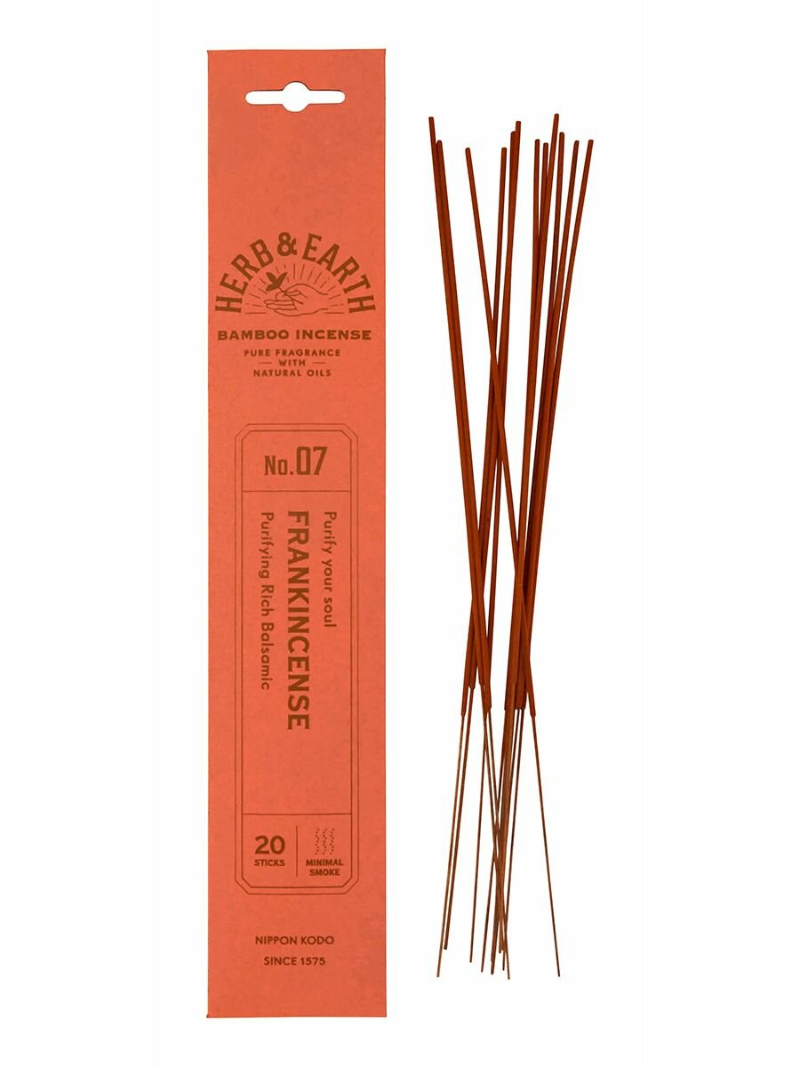 Японское благовоние на бамбуковой основе HERB & EARTH Ладан, 20 палочек по 18 см