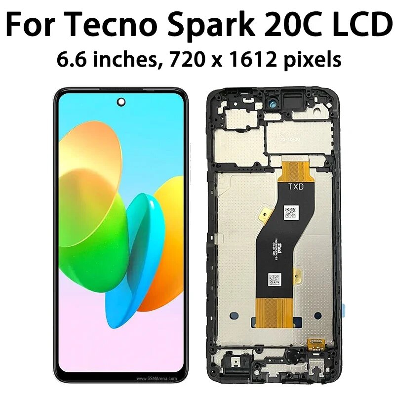 Дисплей в сборе Tecno Spark 20C, 6.6", Black With Frame