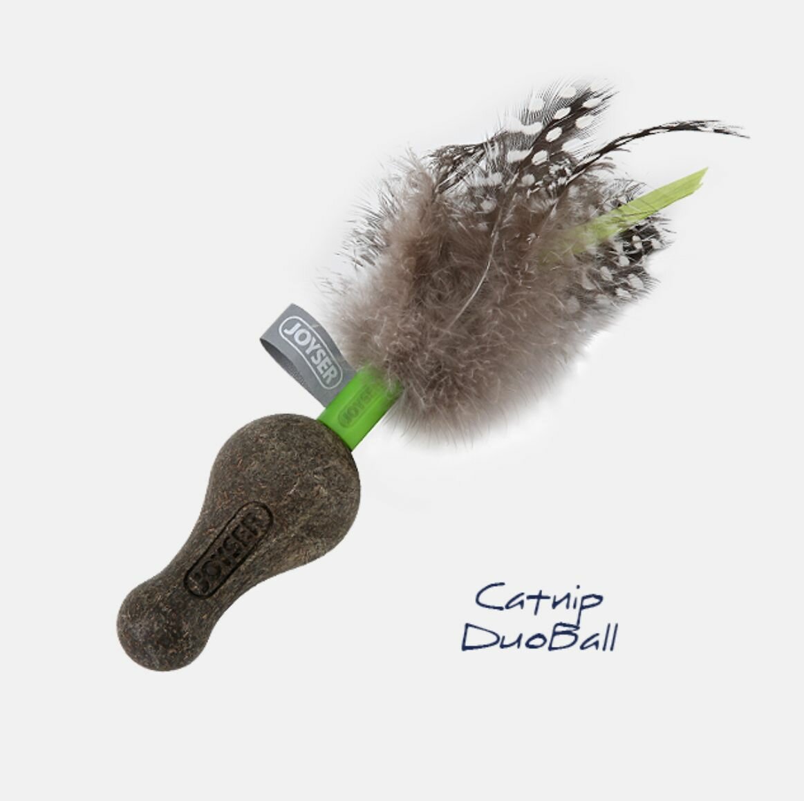 Игрушка для кошек JOYSER Catnip DuoBall мячик из спрессованной кошачьей мяты с перьями зеленая, 17 см