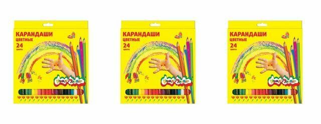 Каляка-Маляка Набор цветных карандашей, шестигранные в деревянном корпусе, 24 цвета, 3 уп.