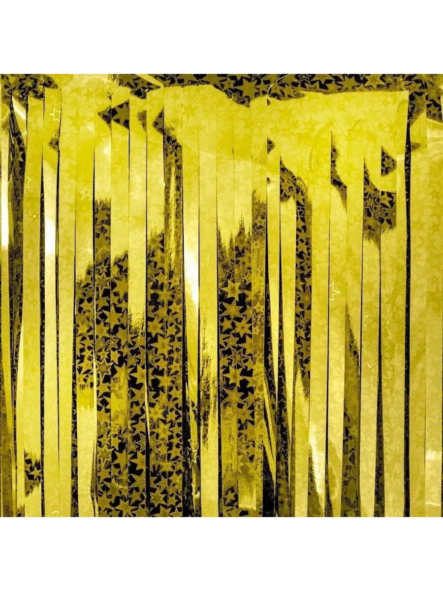 Занавес Дождик Звезды, Золото, Голография, 60*200 см, 1 шт.