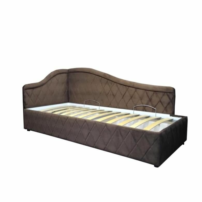 Кровать угловая без матраса велюр Форест коричневый Левый 90х190 см