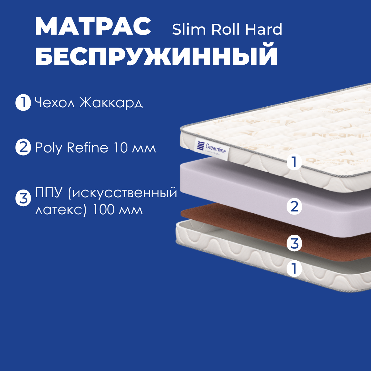 Матрас ортопедический Dreamline Slim Roll Hard 80x180x11, беспружинный