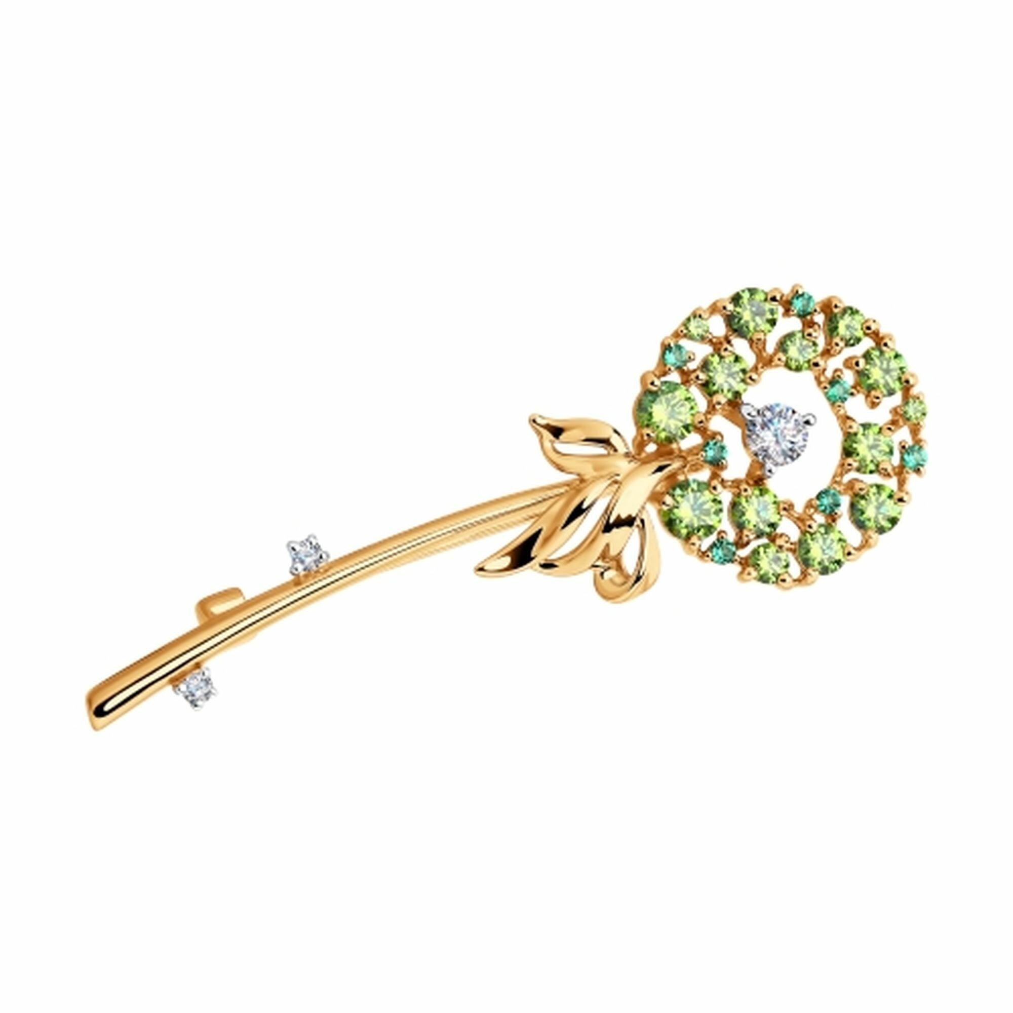 Брошь, красное золото, 585 проба, фианит, кристаллы Swarovski