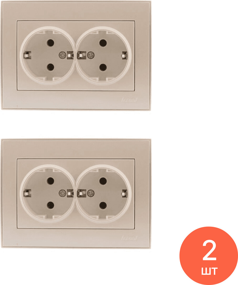 Розетка силовая штепсельная Lezard / Лезард Rain СП 16А 250В IP20, жемчужно-белый перламутр, двухместная с заземлением, керамика 703-3030-127 / электрооборудование (комплект из 2 шт)