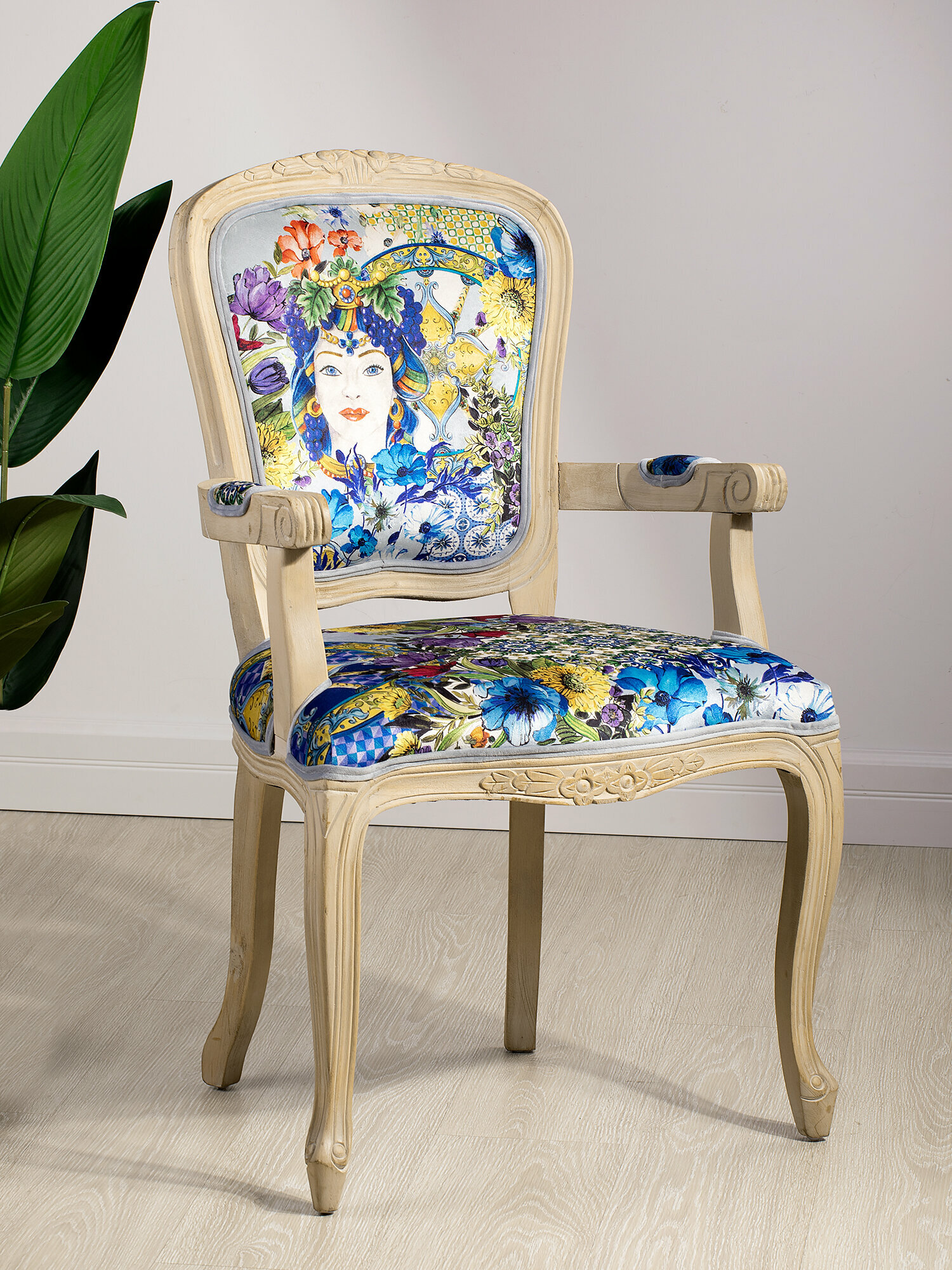 51-024 Кресло Рапсодия 57х57х95см, Дерево, полиуретан, велюр, синий, Glasar