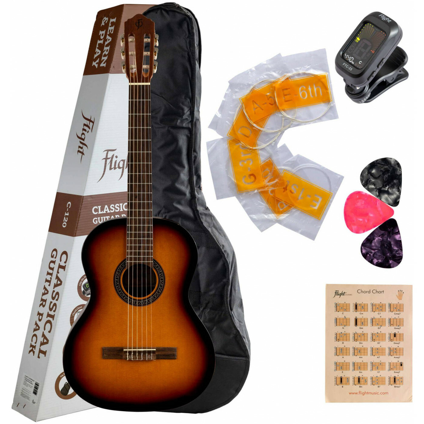 Классическая гитара Flight C-120 SB PACK (аксессуары в компл)