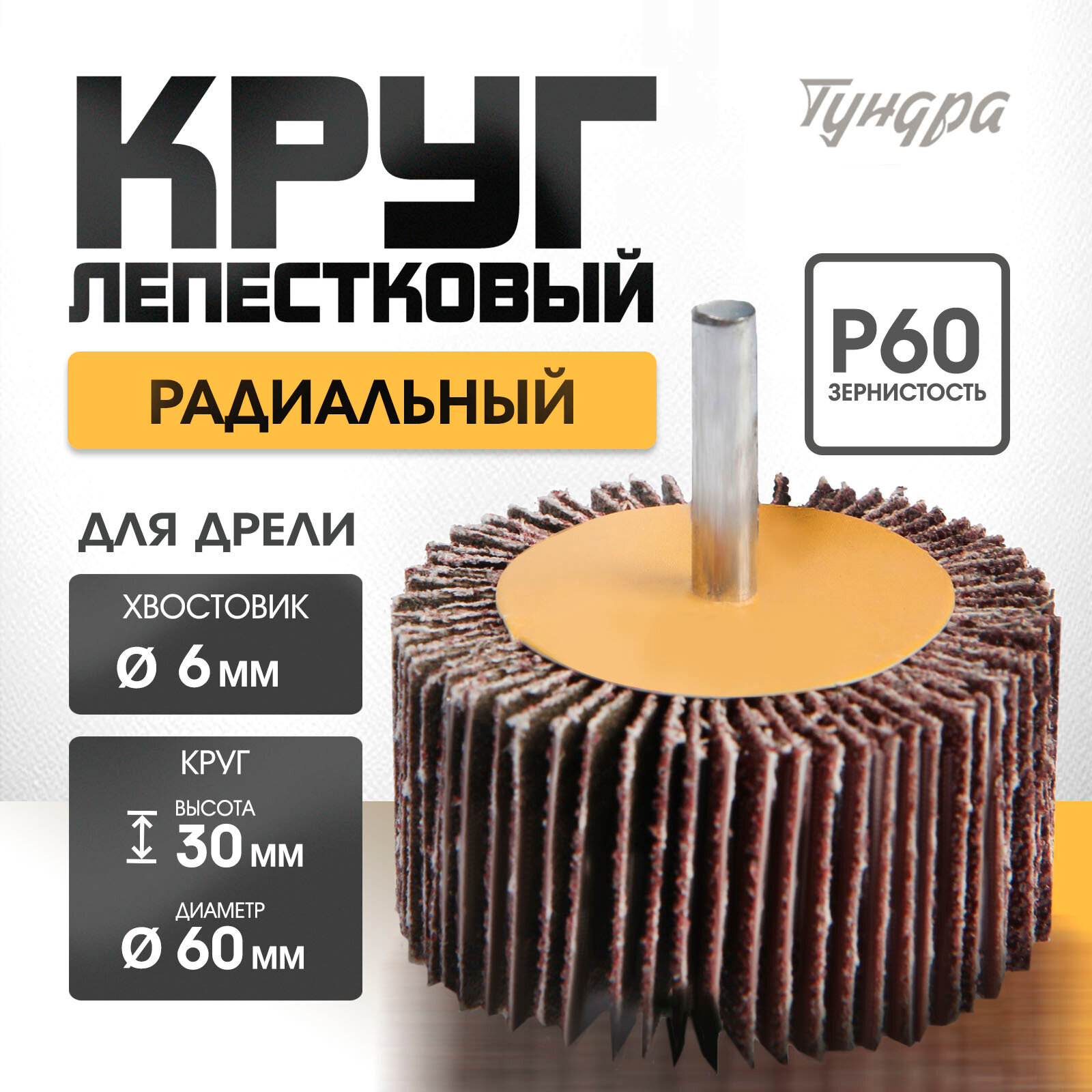 Круг лепестковый радиальный тундра, 60×30×6 мм, Р60