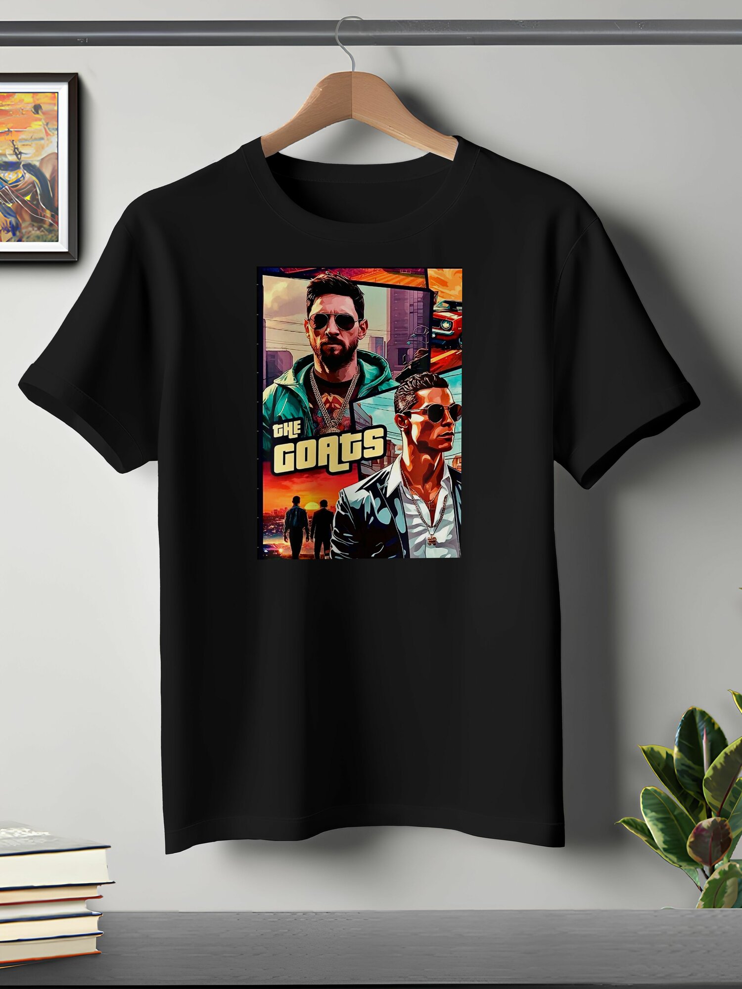 Футболка  Детская ONEQ 104 (4-5) размер с принтом Роналду и Месси ГТА, черная