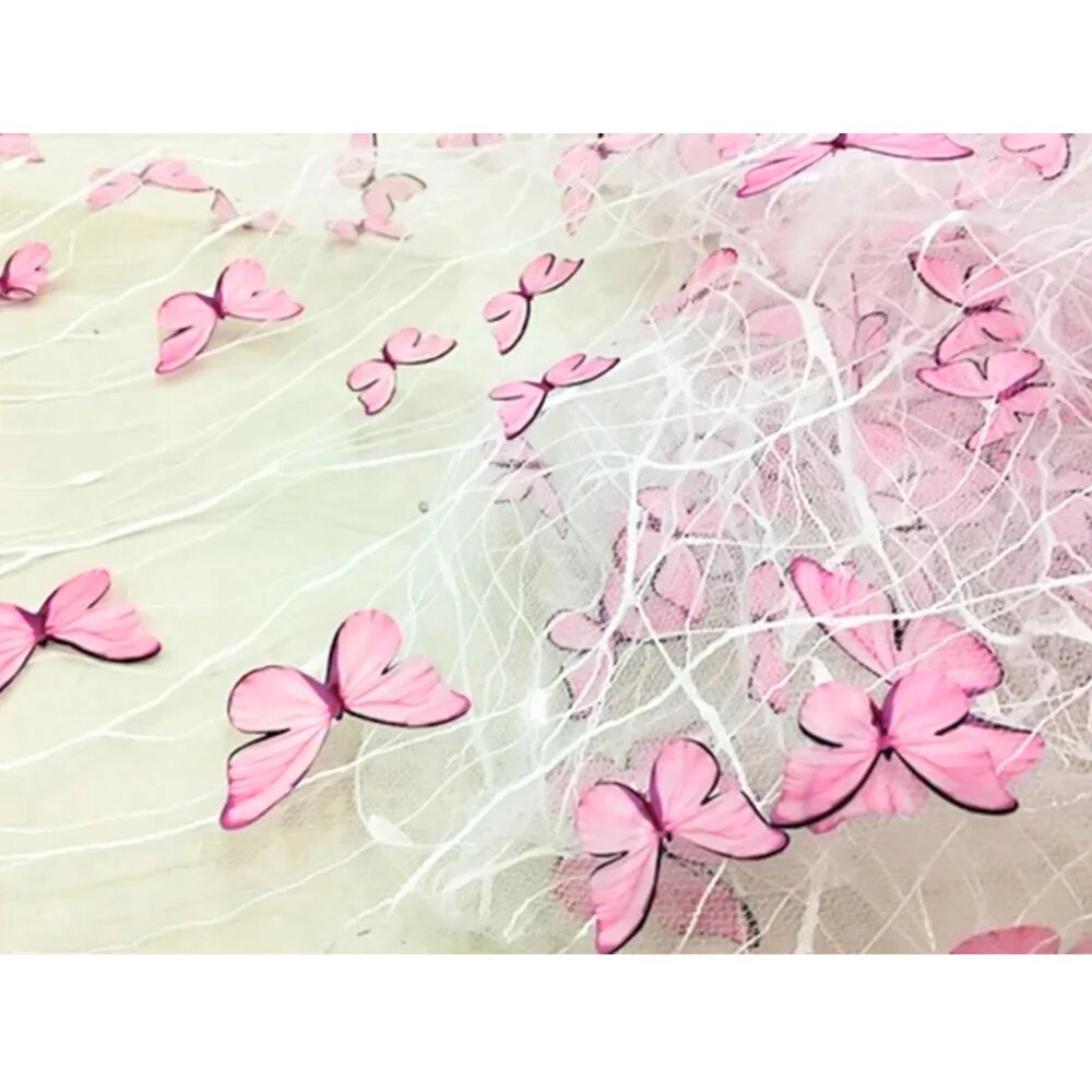 Прозрачная сетчатая ткань с узором бабочек для декора Розовый, White pink