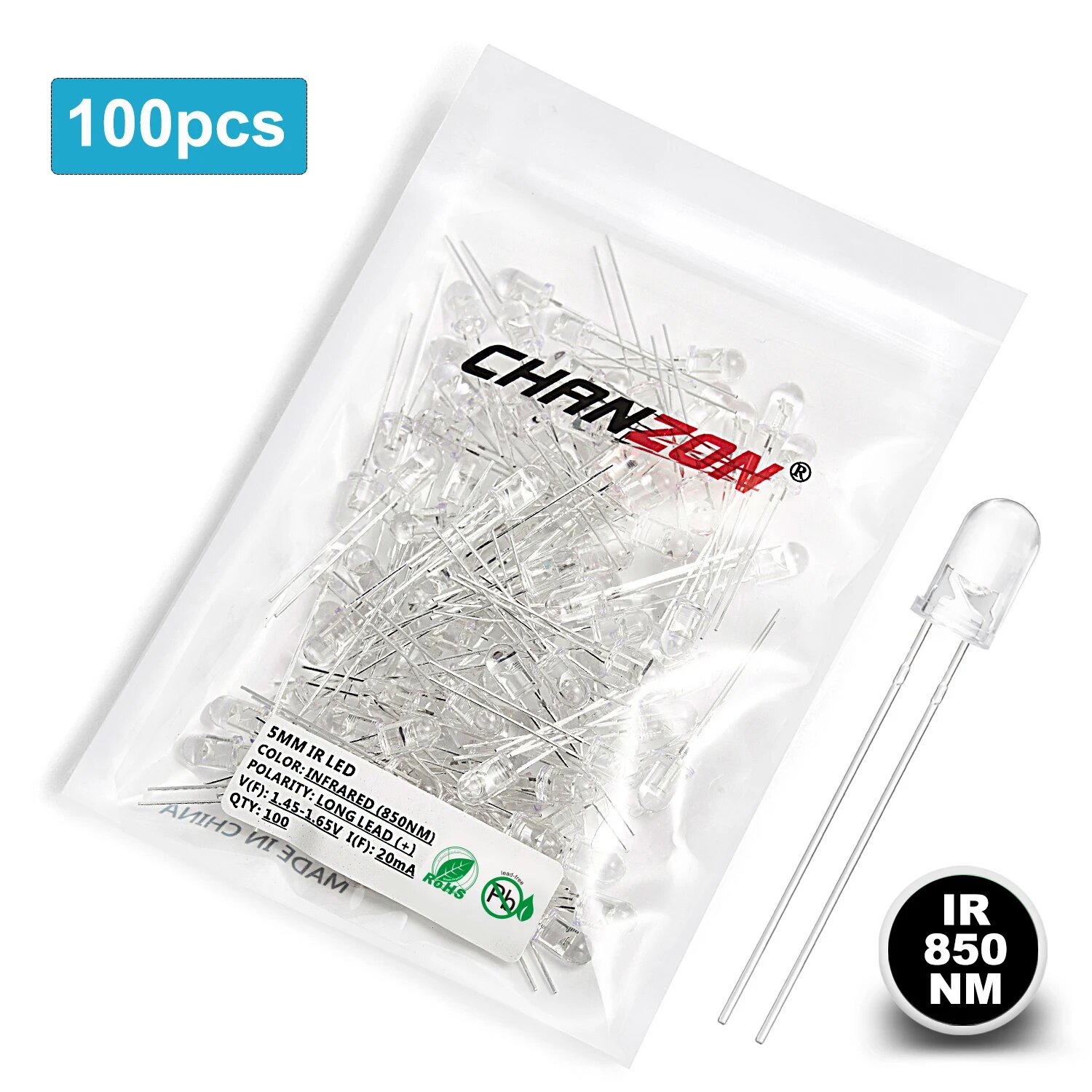 CHANZON ИК светодиоды 3 мм 5 мм 10 мм 850 нм 940 нм 5mm 850nm Emitter