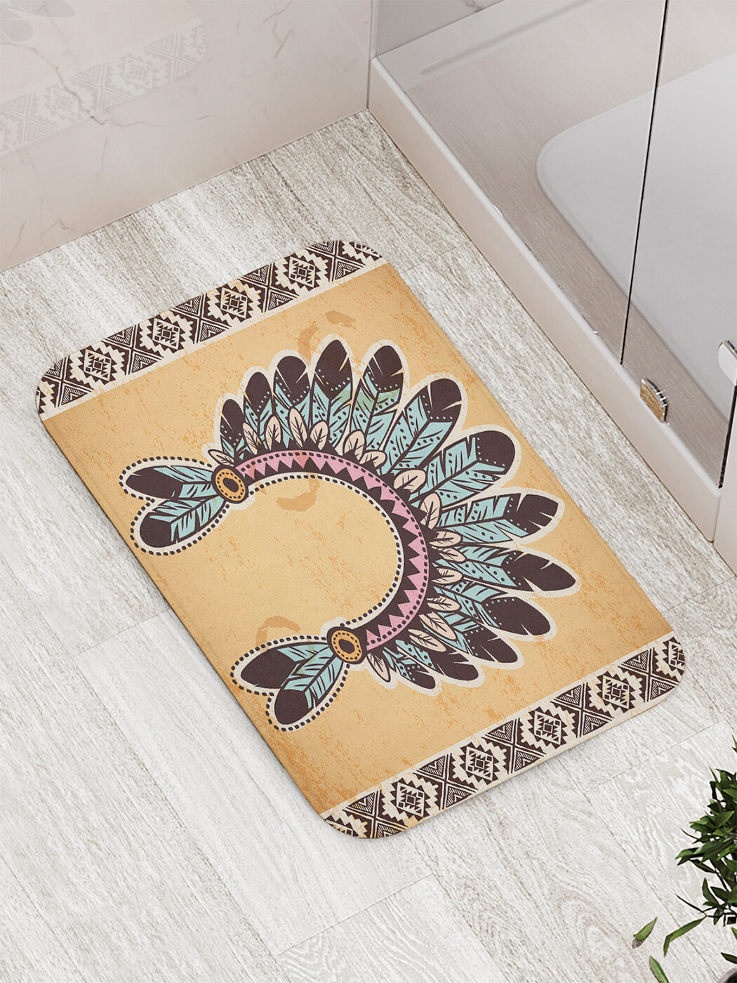 Коврик для ванной комнаты, туалета "Венец из перьев" противоскользящий, 52х77 см, JoyArty