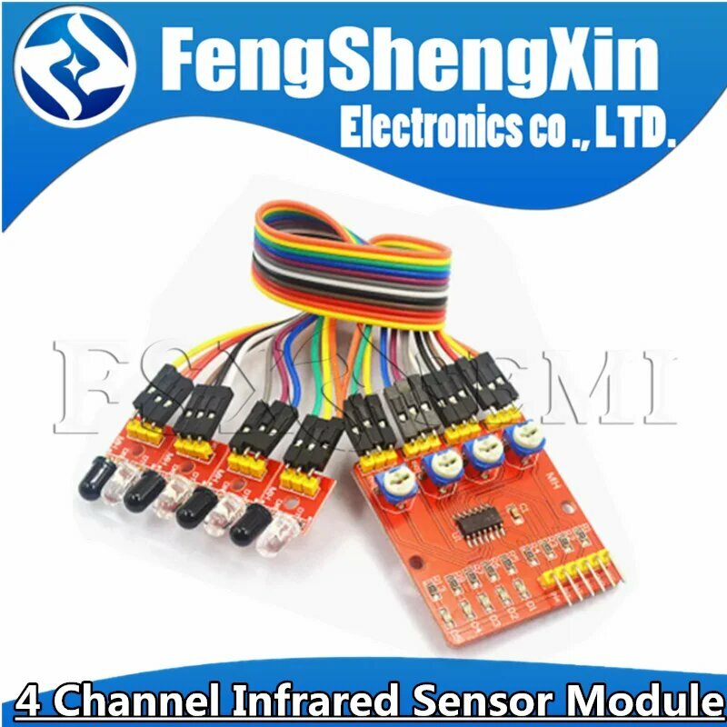 1 шт, четырехсторонний 4-канальный инфракрасный детектор, линия передачи, модуль датчика предотвращения препятствий для робота arduino, комплект «сделай сам»
