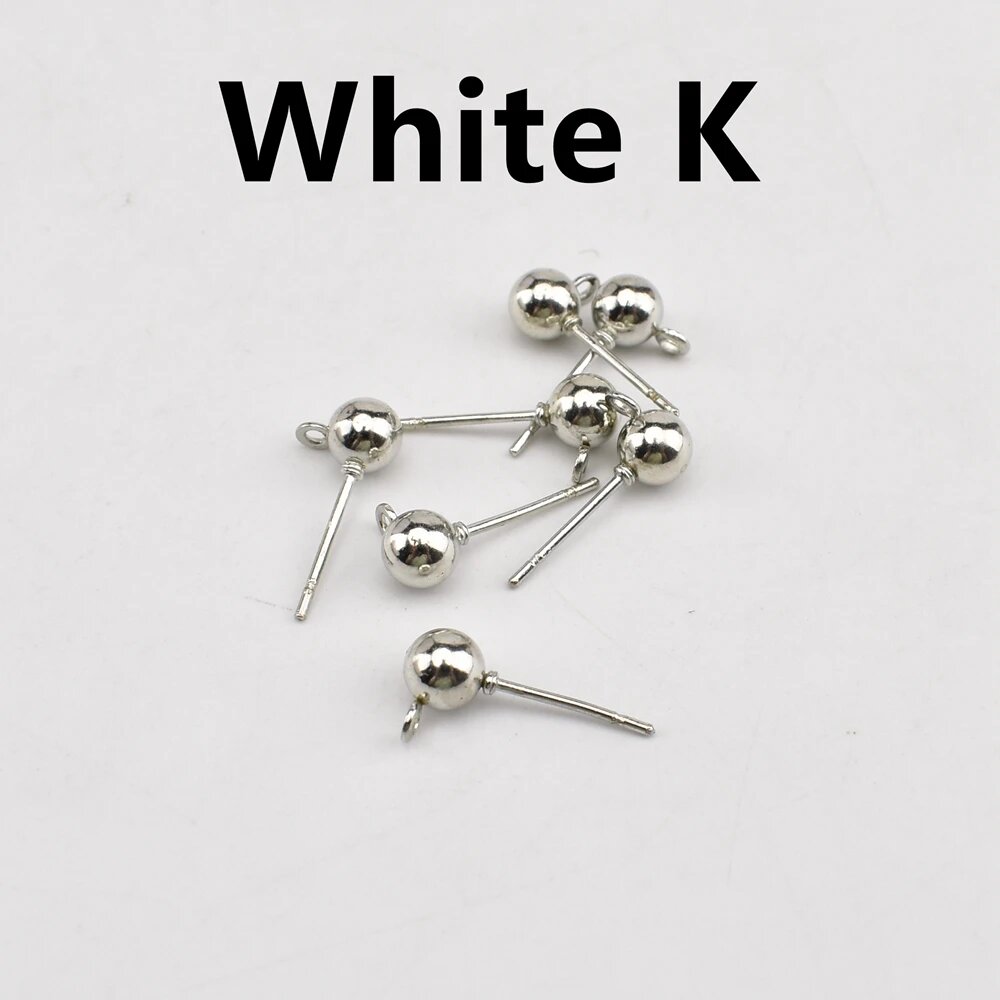 Булавки для сережек металлические 3 4 5 мм 50 шт. Белый, 5mm 50pcs, White K