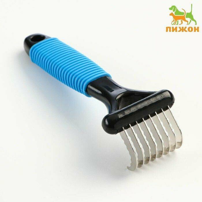 Колтунорез Пижон, 8 стальных лезвий, для длинношерстных собак, 15x5 см, чёрно-синий, 1 шт.