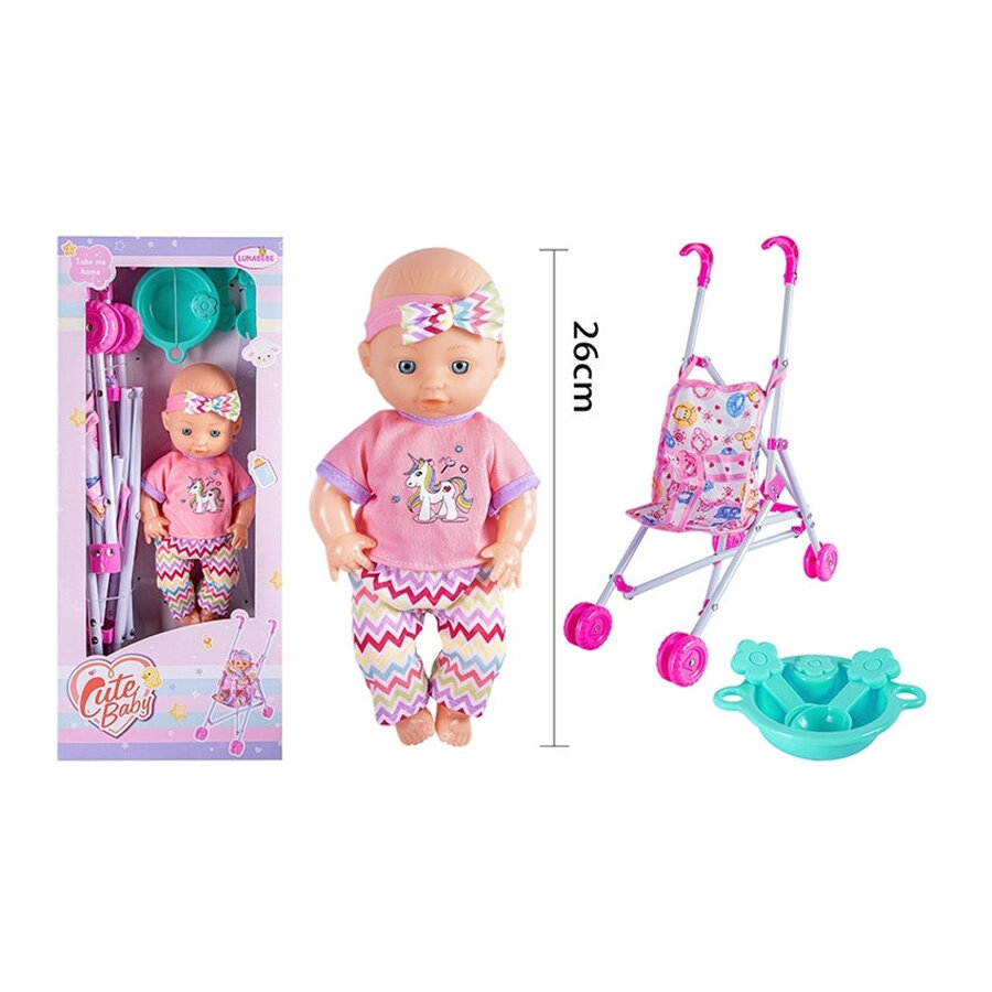 Lunabebe Пупс 25 см в костюме с коляской, с аксессуарами HX643-2 с 3 лет