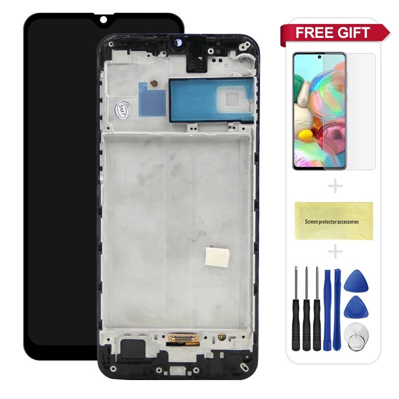 6,4-дюймовый экран M21 с рамкой для Samsung Galaxy M21 M215 M215F M215F/DS, Black With Frame