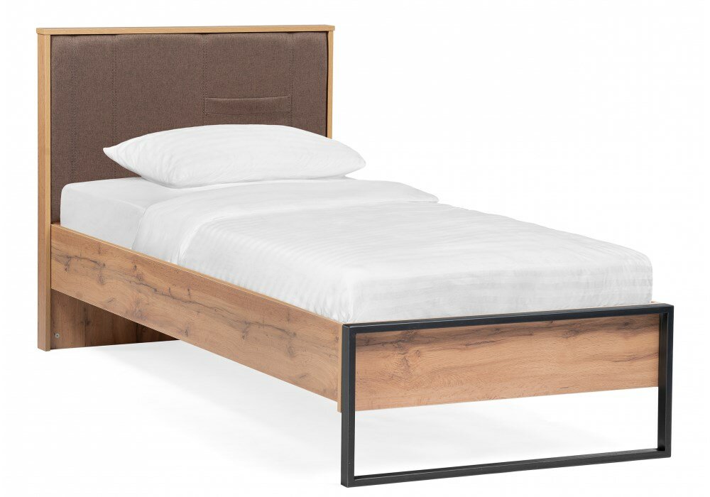 Кровать Woodville Односпальная кровать Iris 90х200 металл дуб вотан / черный муар