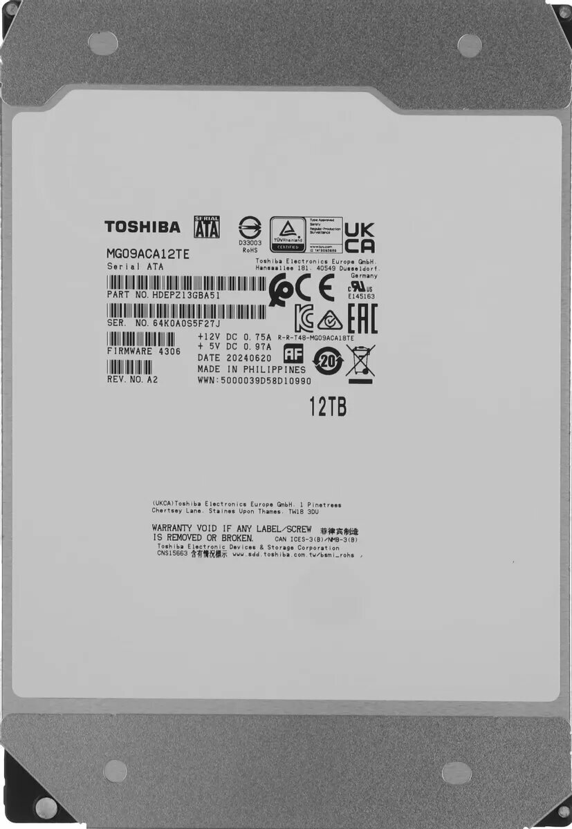 MG09ACA12TE / Жесткий диск Toshiba Enterprise Capacity MG09ACA12TE, 12ТБ, HDD, SATA III, 3.5"
