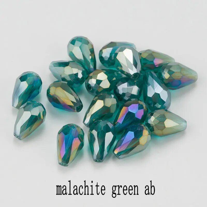 Бусины стеклянные каплевидные изумрудные malachite green ab 6x8 мм, 70 шт