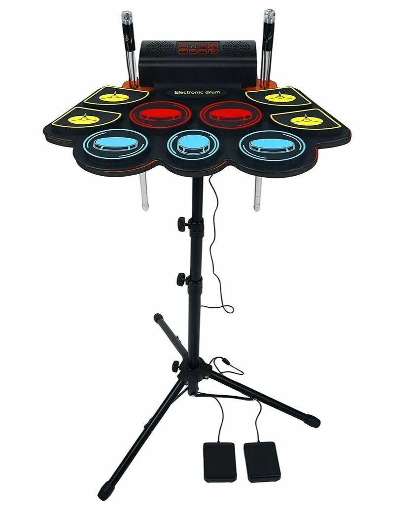 Электронный барабан, Электронная ударная установка с подсветкой барабанных палочек и подставкой (9 пэдов)
