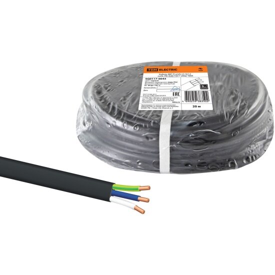 Кабель Tdm Electric ВВГ-П нг(А)-LS 3х1,5 ок(N, PE)-0,66 ГОСТ (20м), SQ0117-0043