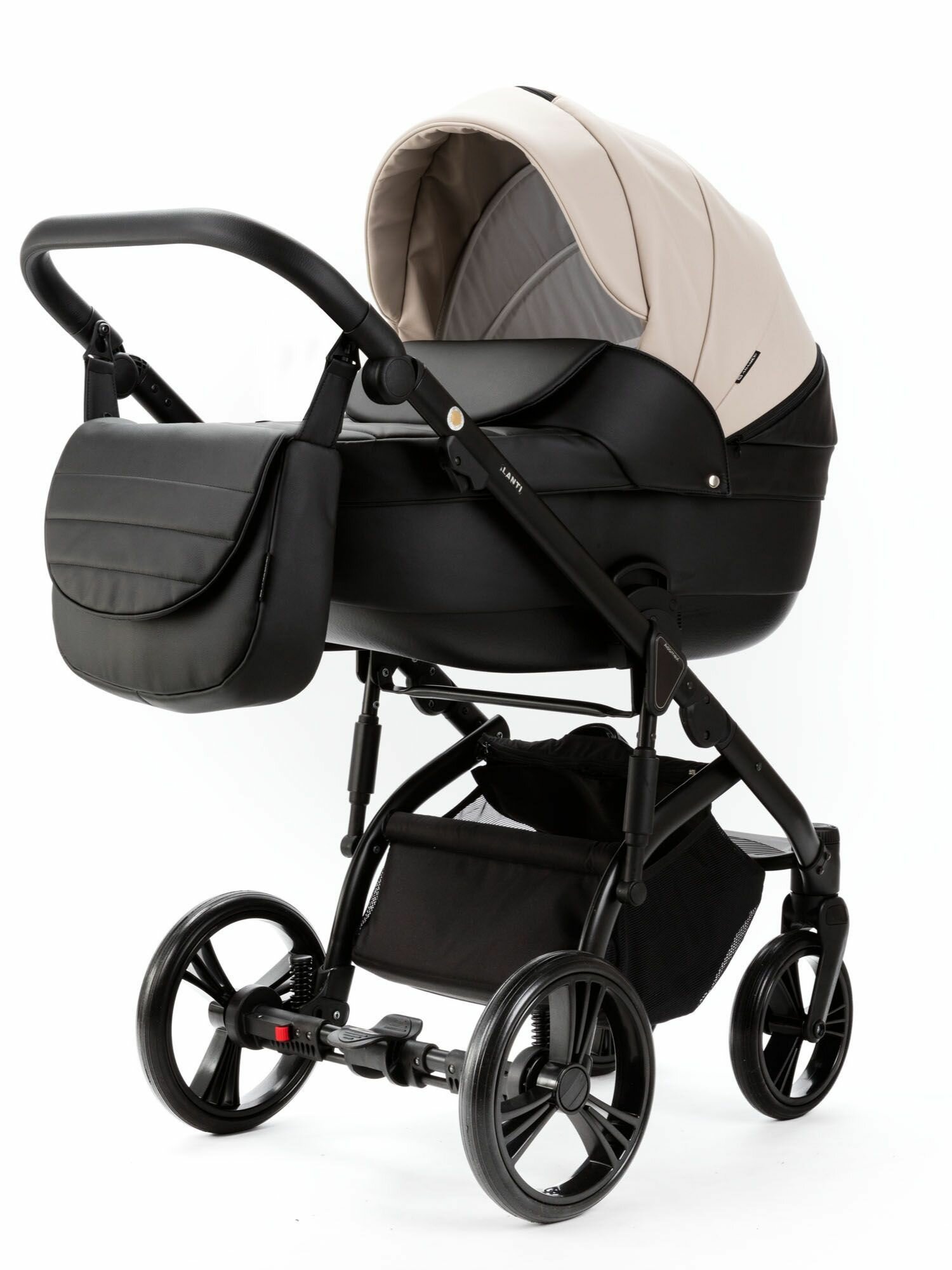 Детская универсальная коляска Adamex LANTI Deluxe SD-110 2в1 (Черная, светло-бежевая экокожа)