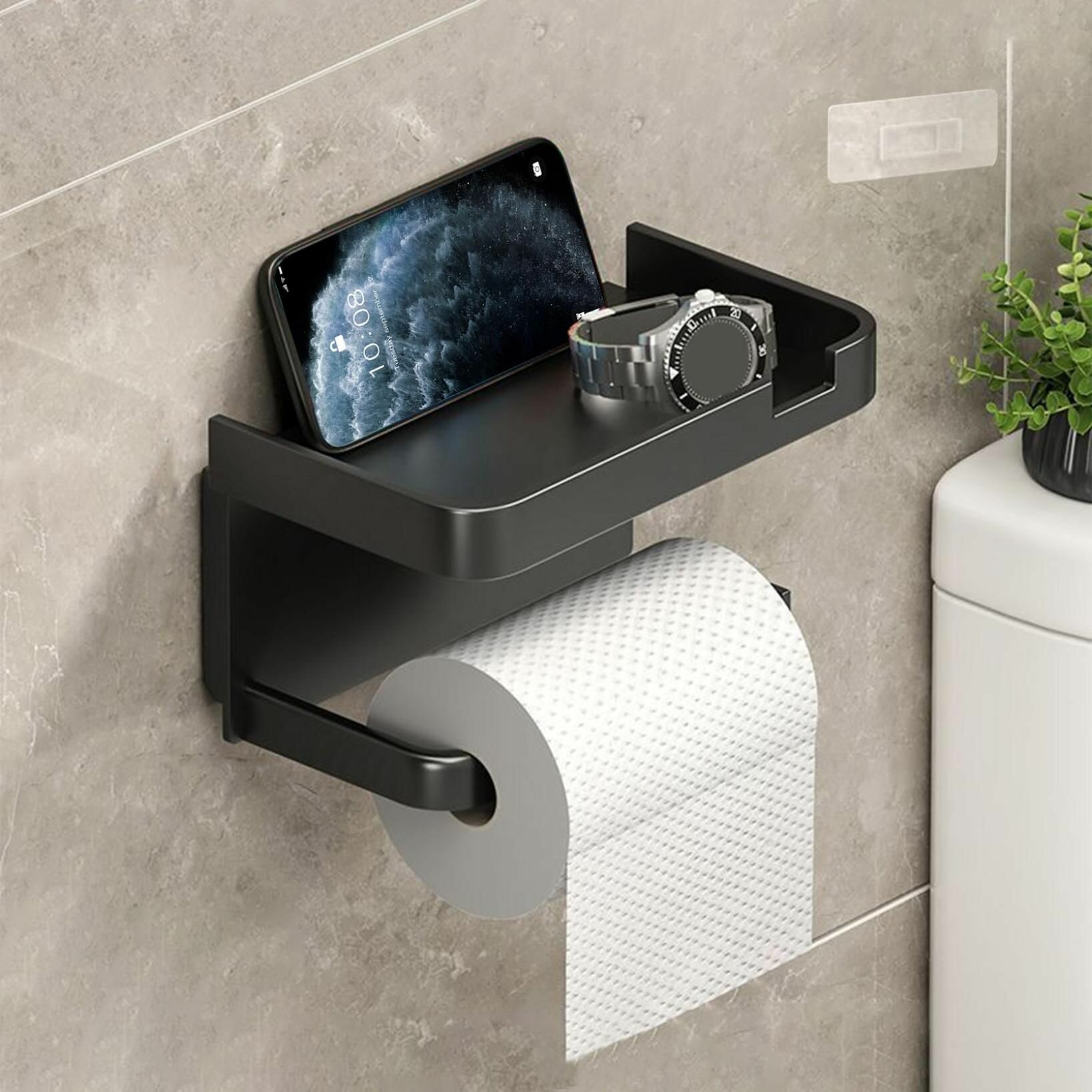 Самоклеющийся держатель для туалетной бумаги с полкой, компактный и удобный, для ванной комнаты, устойчивый к влаге, черный/белый/серый