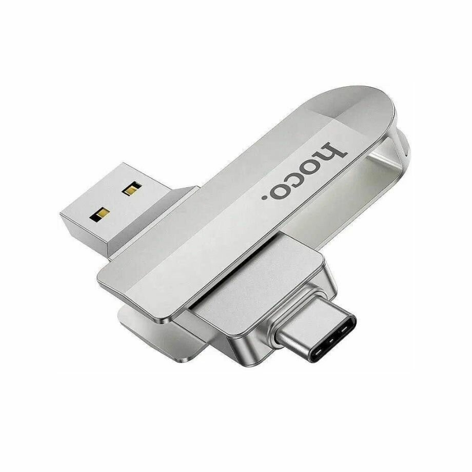 Карта памяти USB 3.0 + USB-C 32 Gb Hoco UD10 Wise <серебристый>