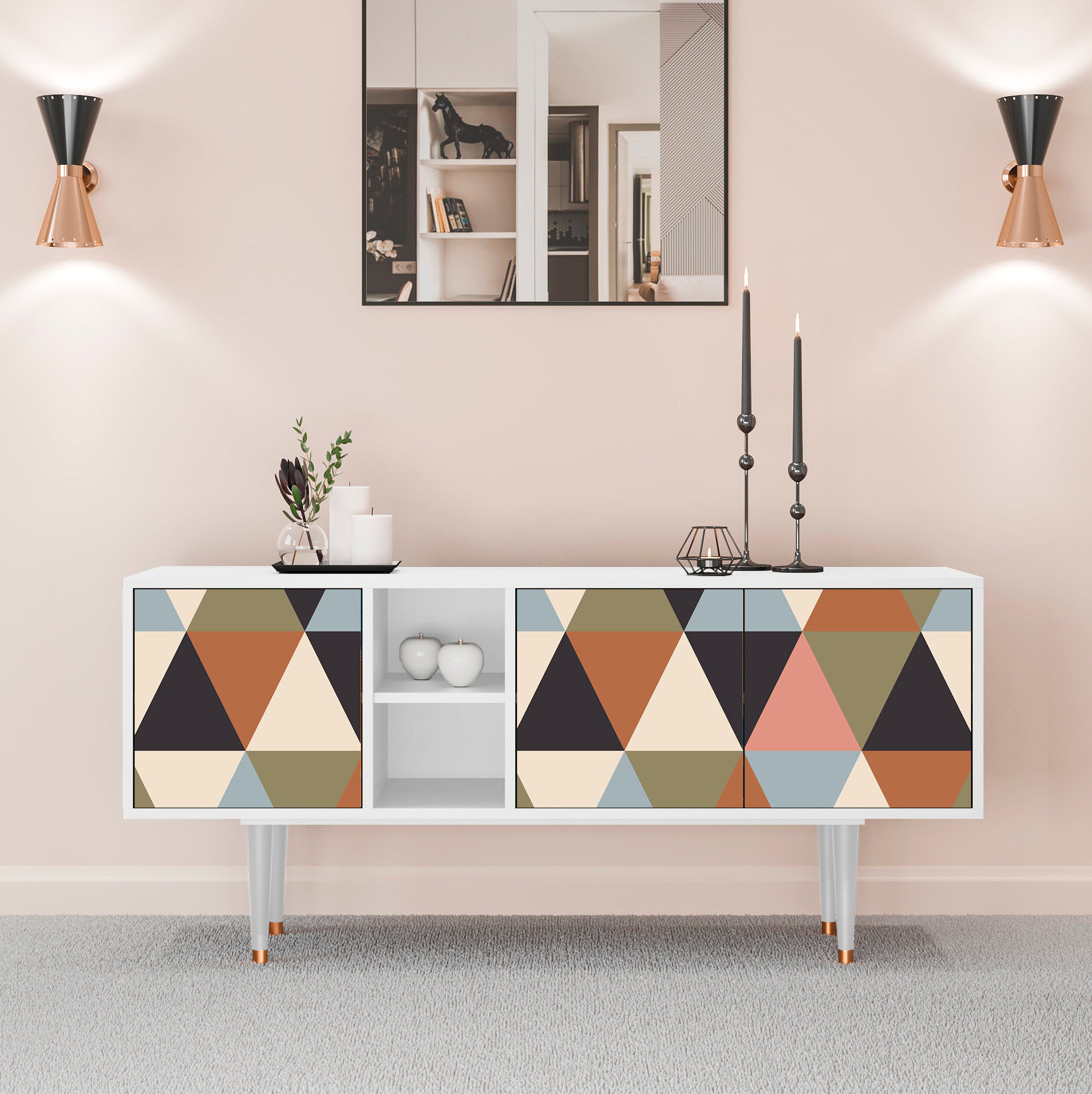 ТВ-Тумба - STORYZ - T5 Royal Triangles, Размер - 150 x 69 x 41 см, Цвет корпуса - , Белый