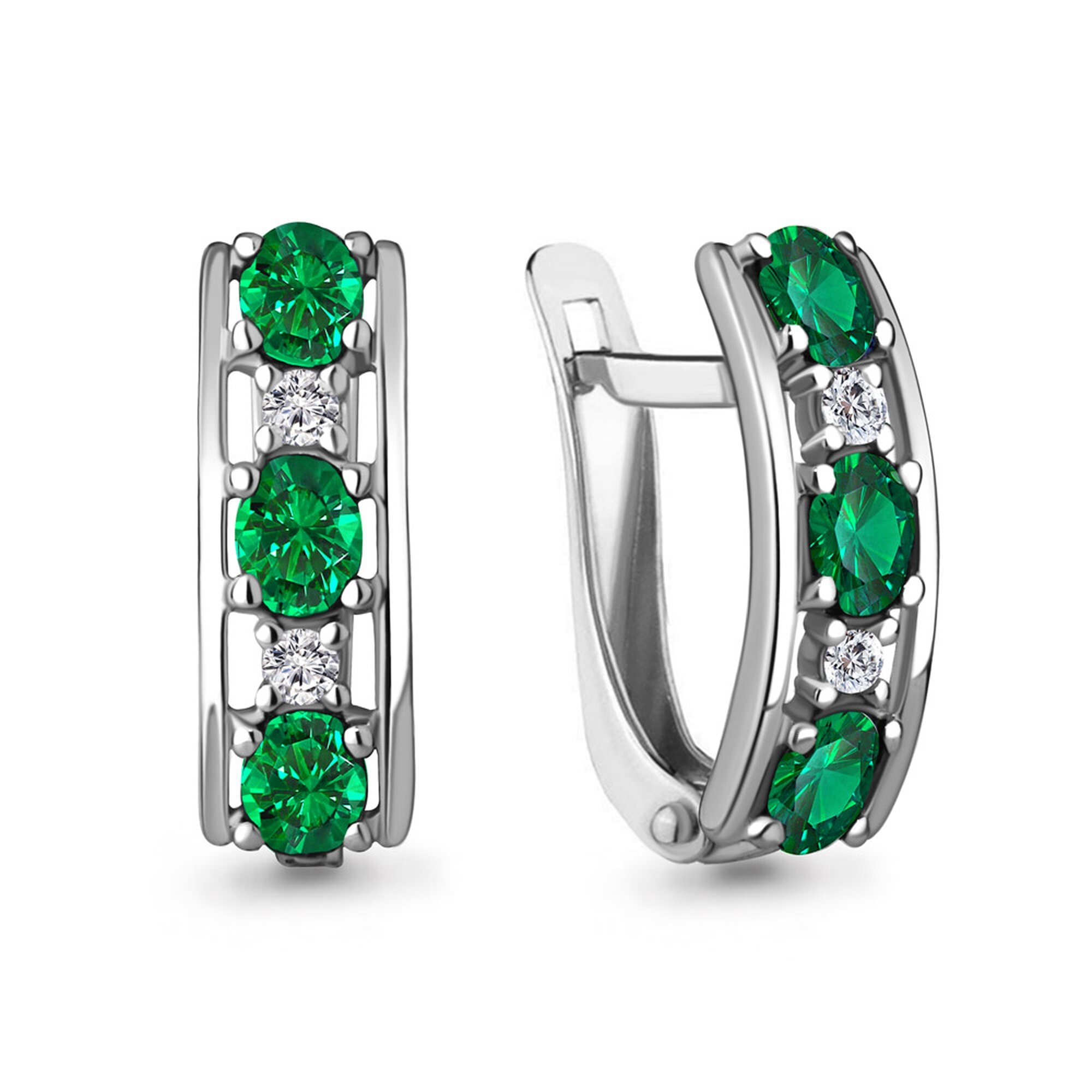 Серьги, серебро, 925 проба, родирование, изумруд синтетический, фианит
