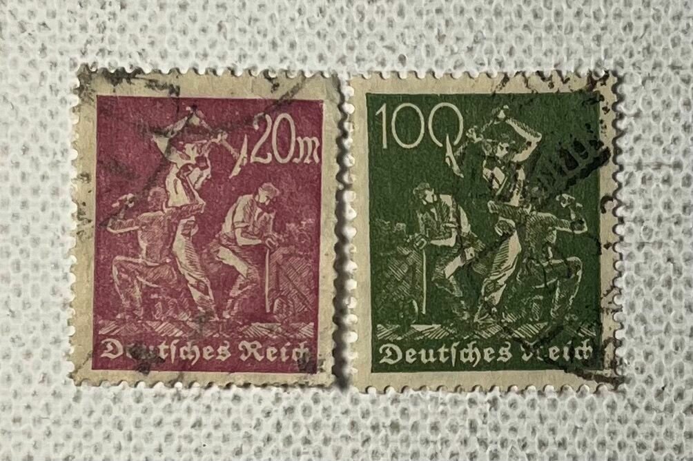 Почтовые марки рабочие 3 рейха 1922 года (2 шт.)