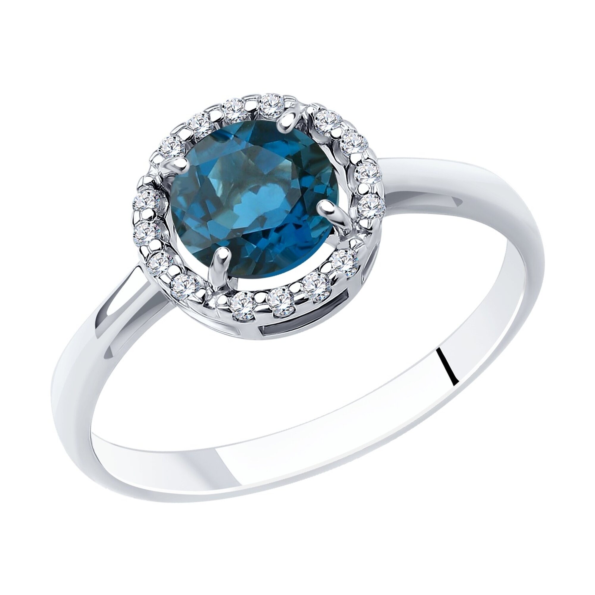 Кольцо, серебро, 925 проба, родирование, фианит, Лондон топаз