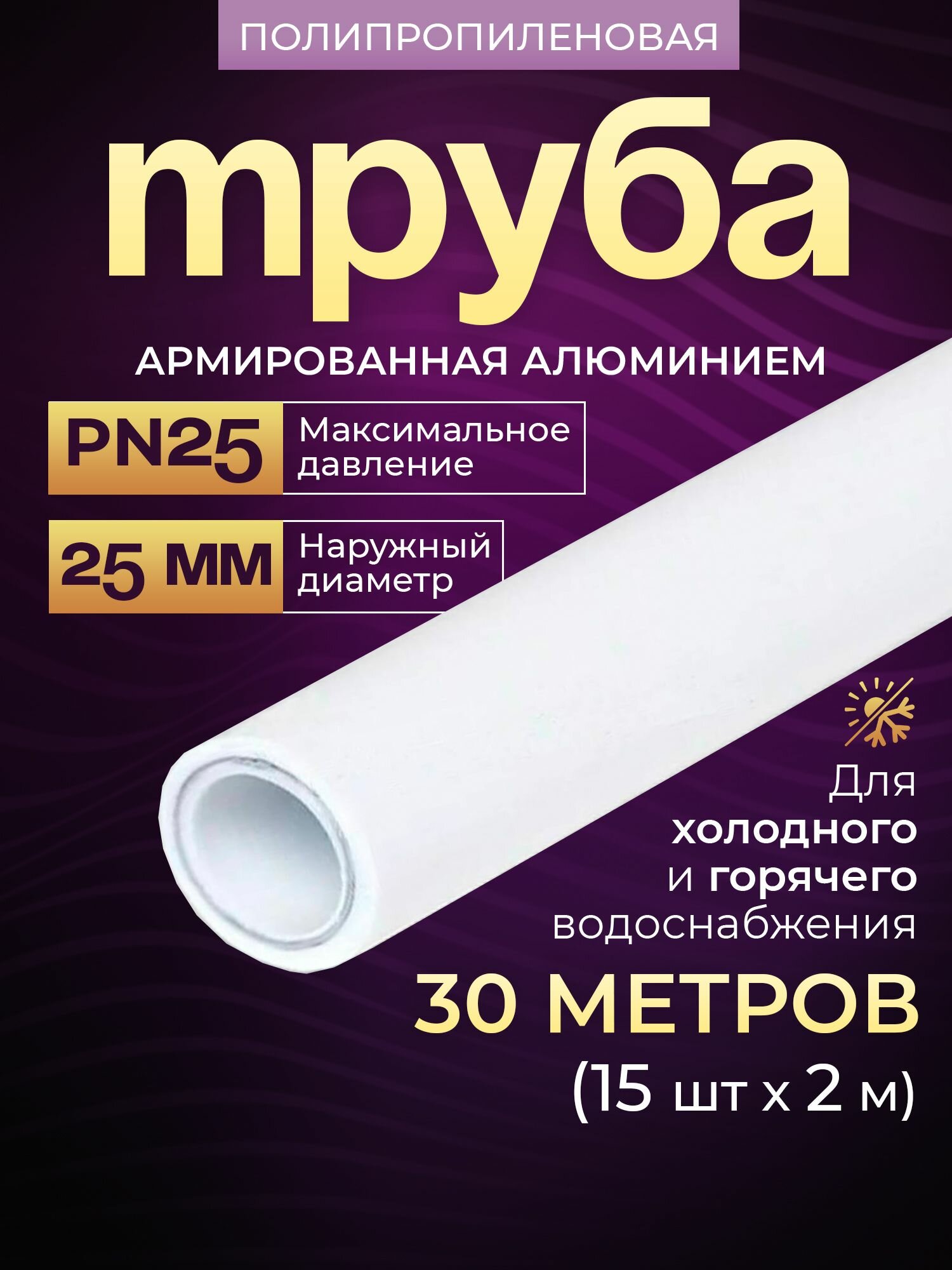Комплект 15 шт. РВК Труба PROFI PPR/Al/PPR PN25 SDR6 D25 2м