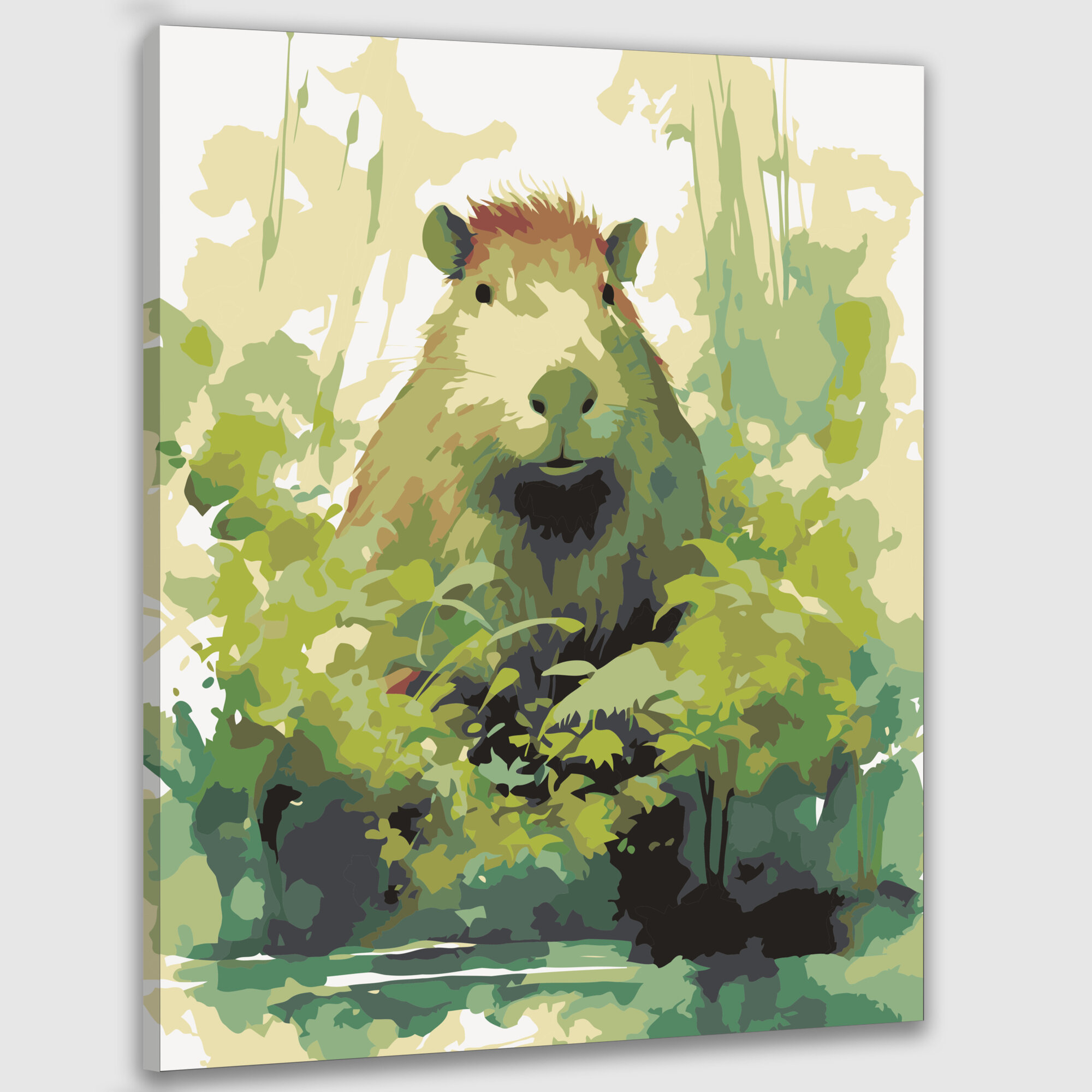 Картина по номерам 40x50 см, картина, акварельная иллюстрация, капибара, тропический лес, зеленые листья