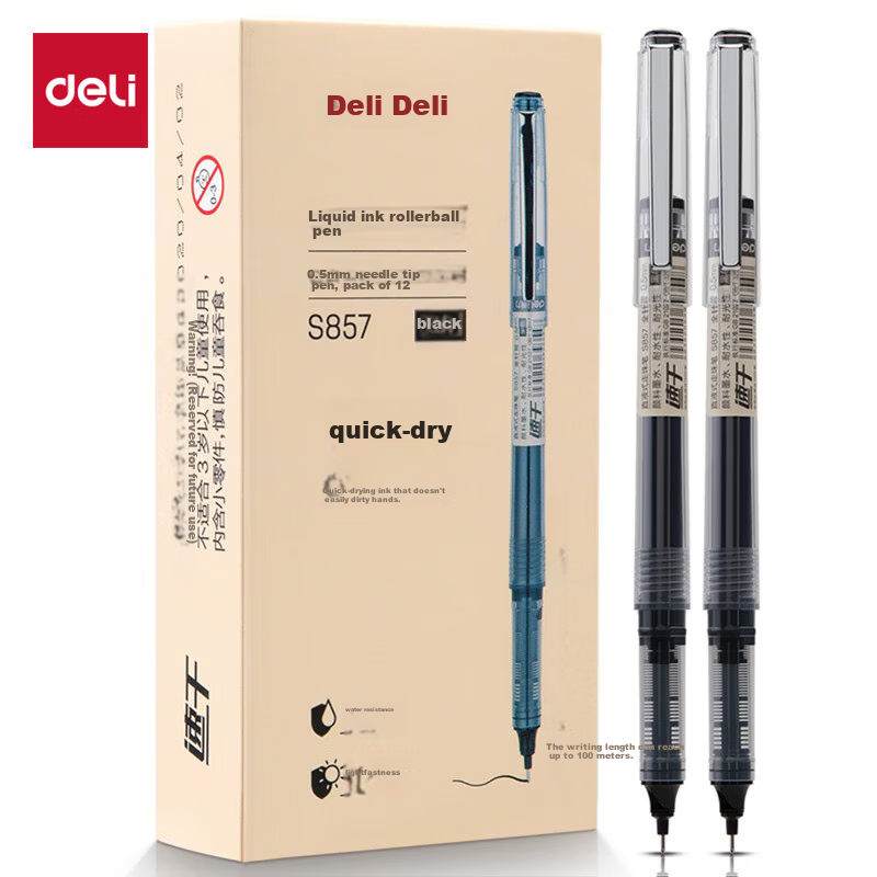 Deli Full Needle Tube Refillable Gel Pen Rollerball Pen for Office And Student Use, Signing Pen, Meeting Pen, 0.5mm, 12 Pens/box, S857