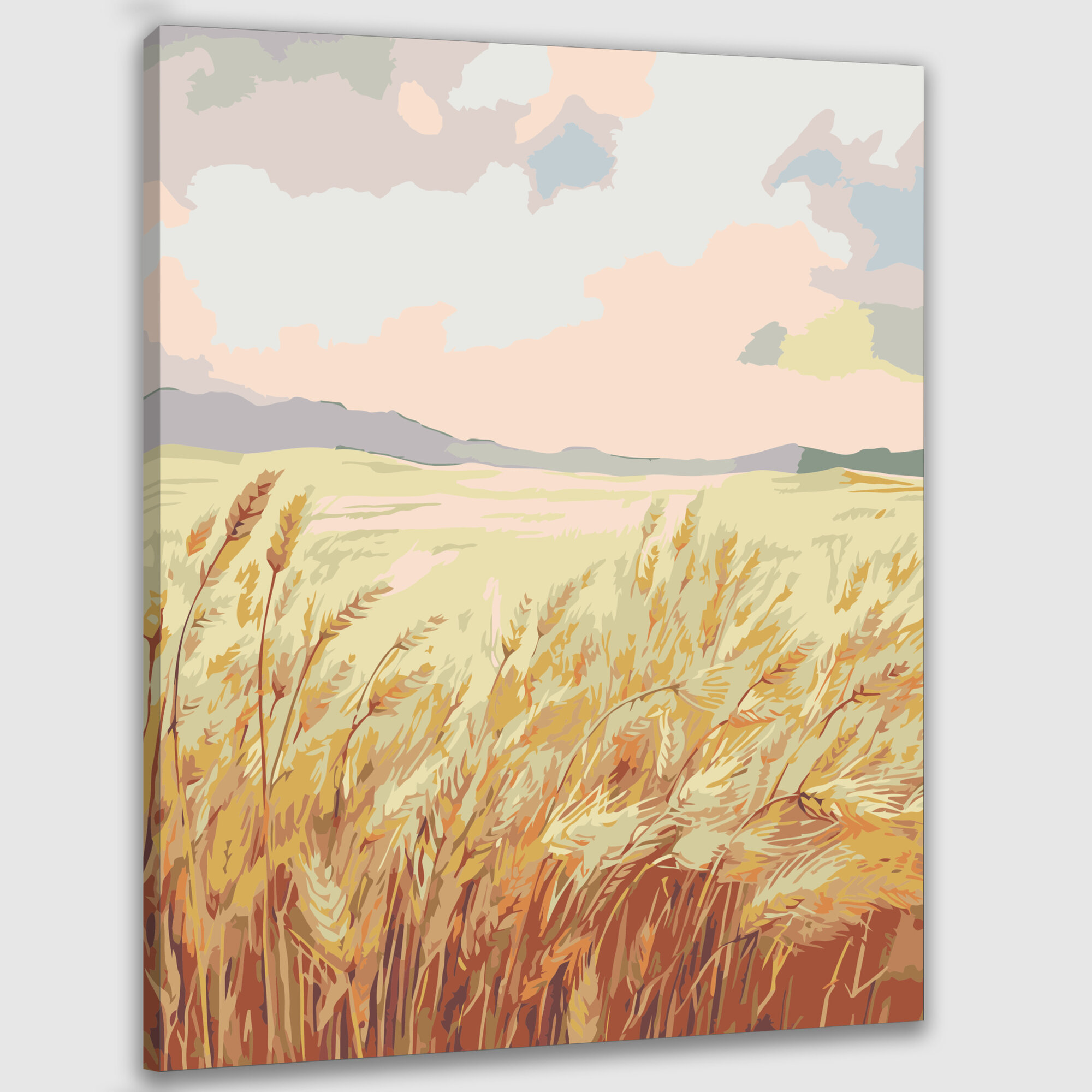 Картина по номерам 40x50 см, акварель, пшеничное поле, Ван Гог, природа, нежные мазки, яркие цвета, землистые цвета