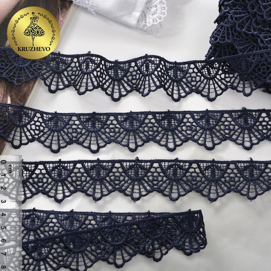 Кружево гипюр KRUZHEVO TR.4GB2502 шир.30мм цв.3 т. синий уп.9м