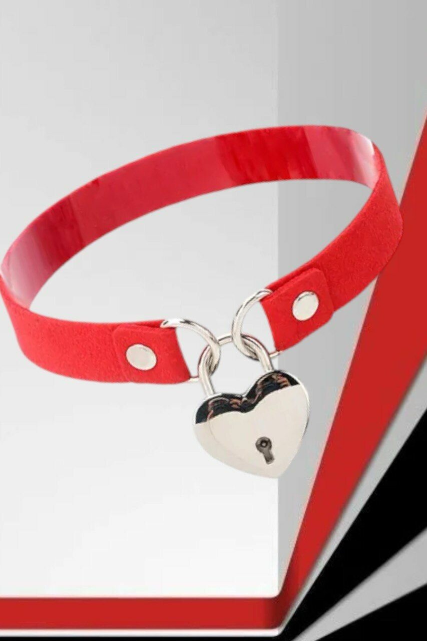 Ошейник красный с сердцем №9 Ошейник эротик, 18+, БДСМ, Подарок, Для взрослых, Чокер