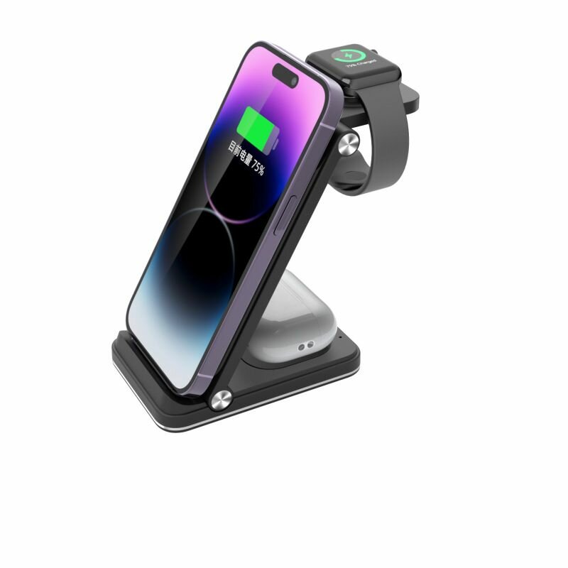 Беспроводная зарядка для IPhone / GQbox / Док станция 3в1 / Быстрая зарядка / Черный