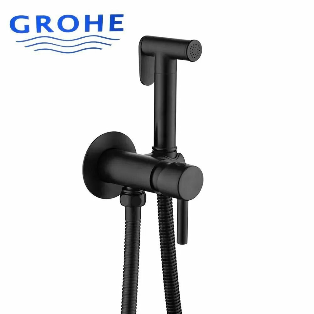 Встраиваемый смеситель для биде GROHE с гигиеническим душем, латунь, горячая/холодная вода, черный матовый.