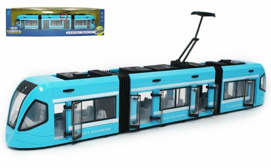 Детализированная модель трамвая со светом и звуком. Масштаб 1:42 (Длина - 47 см, синий)-.