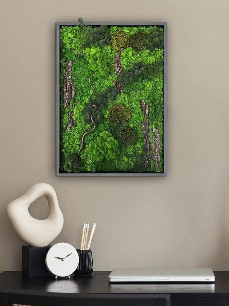 Панно/картина в раме "На опушке". Серый, 50*70 см. Дом Мха - MossArt.