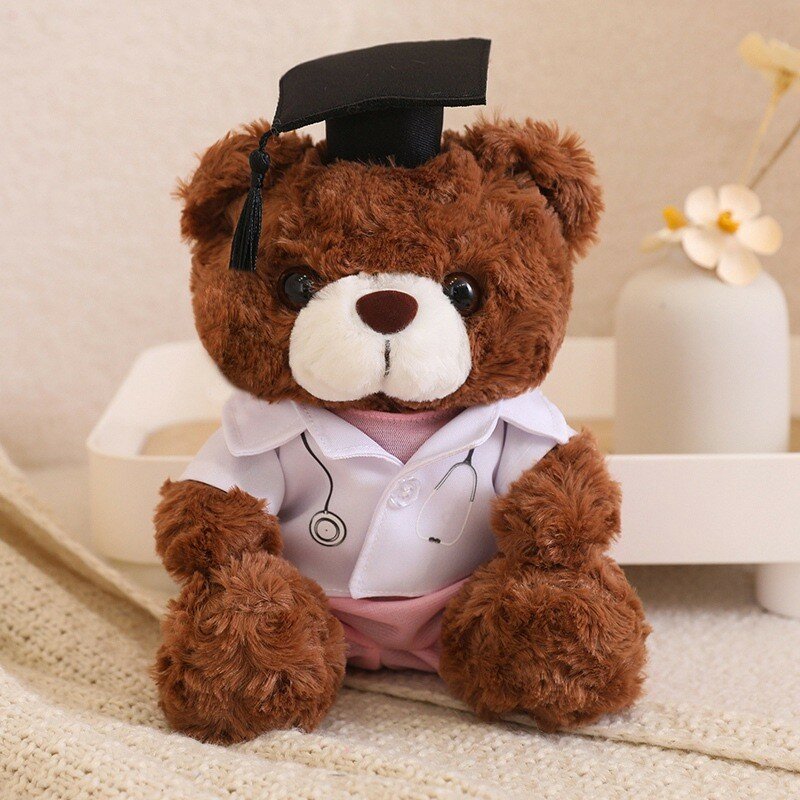 Adorable doctor bear plush toy with embroidered details for kids collection and playtime
