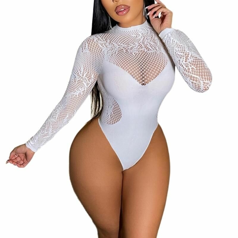 Женский сетчатый боди с длинными рукавами, Белый