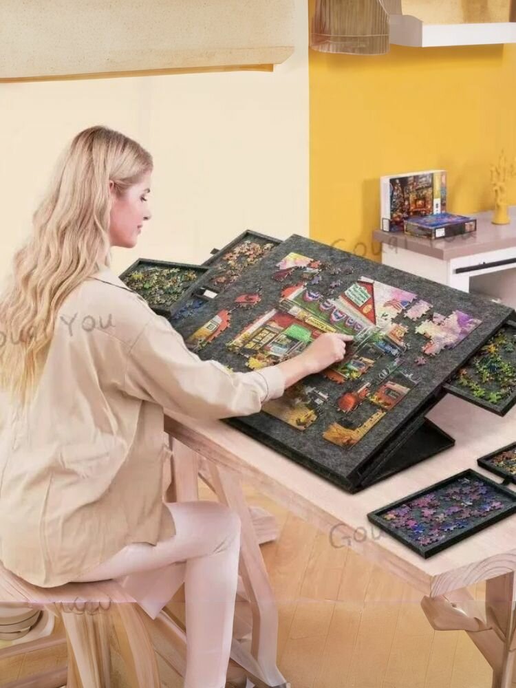 Коврик-стол для пазлов с ящиками, Стол коврик для сборки пазлов