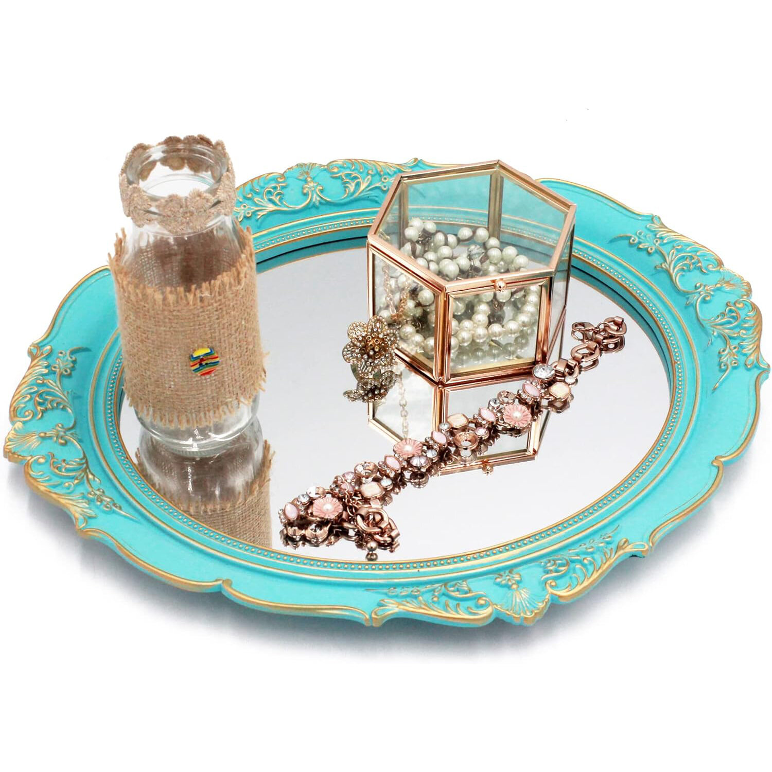 1Овальное (синее) настенное зеркало для декора стен, в винтажном стиле, подходит для спальни и гостиной.