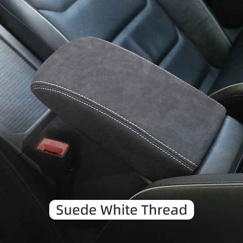 Кожаный чехол на подлокотник премиум-класса для Volkswagen VW Tiguan 2017-2023 Suede white thread