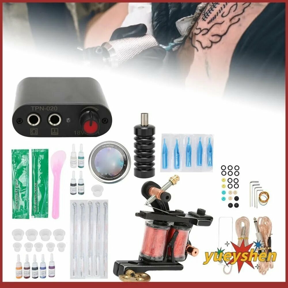 Комплект для татуировок, мощная машинка и адаптер, удобная для новичков