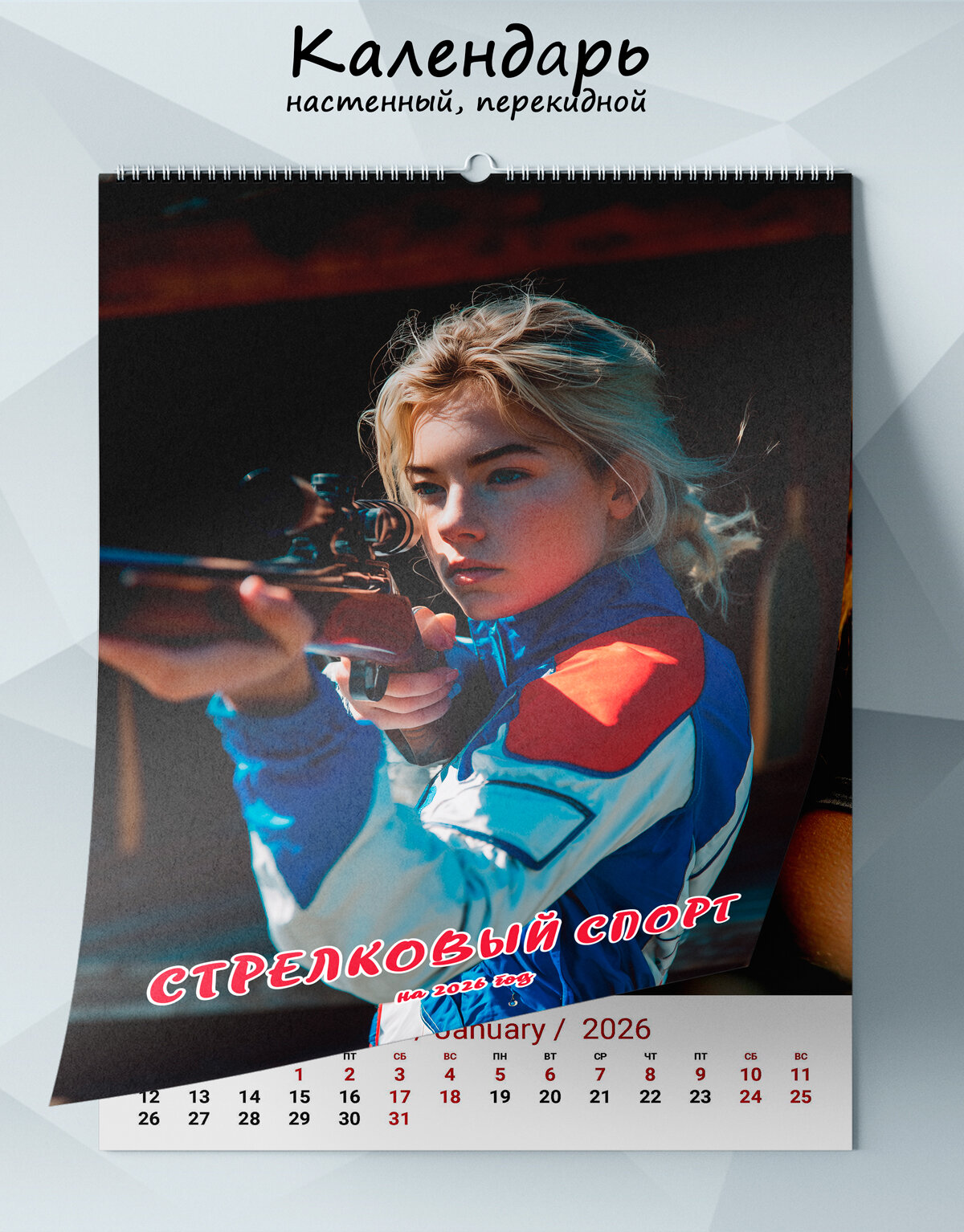 Календарь настенный, перекидной Стрелковый спорт на 2026 год